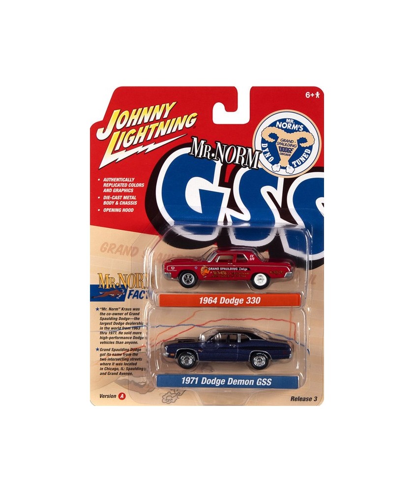 Johnny Lightning Twin Packs - 1964 Dodge 330 and 1971 Dodge Demon GSS